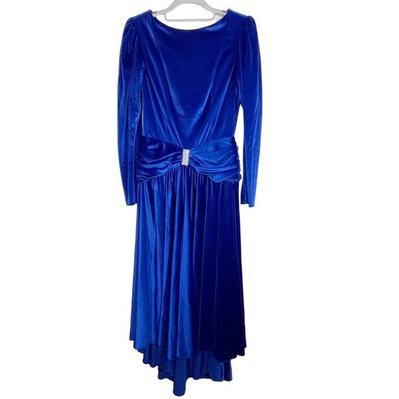 Damore | Dresses | Vintage Royal Blue Velvet Dress Drop Waist Pearl ...